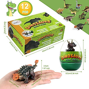 LIHAO 12 Pack Dinosaur Pull Back Cars with Jumbo Eggs, Filled Easter Eggs with Toy Inside for Easter Basket Stuffers, Party Favors, Egg Hunt Dinosaur Birthday Party Favors Supplies