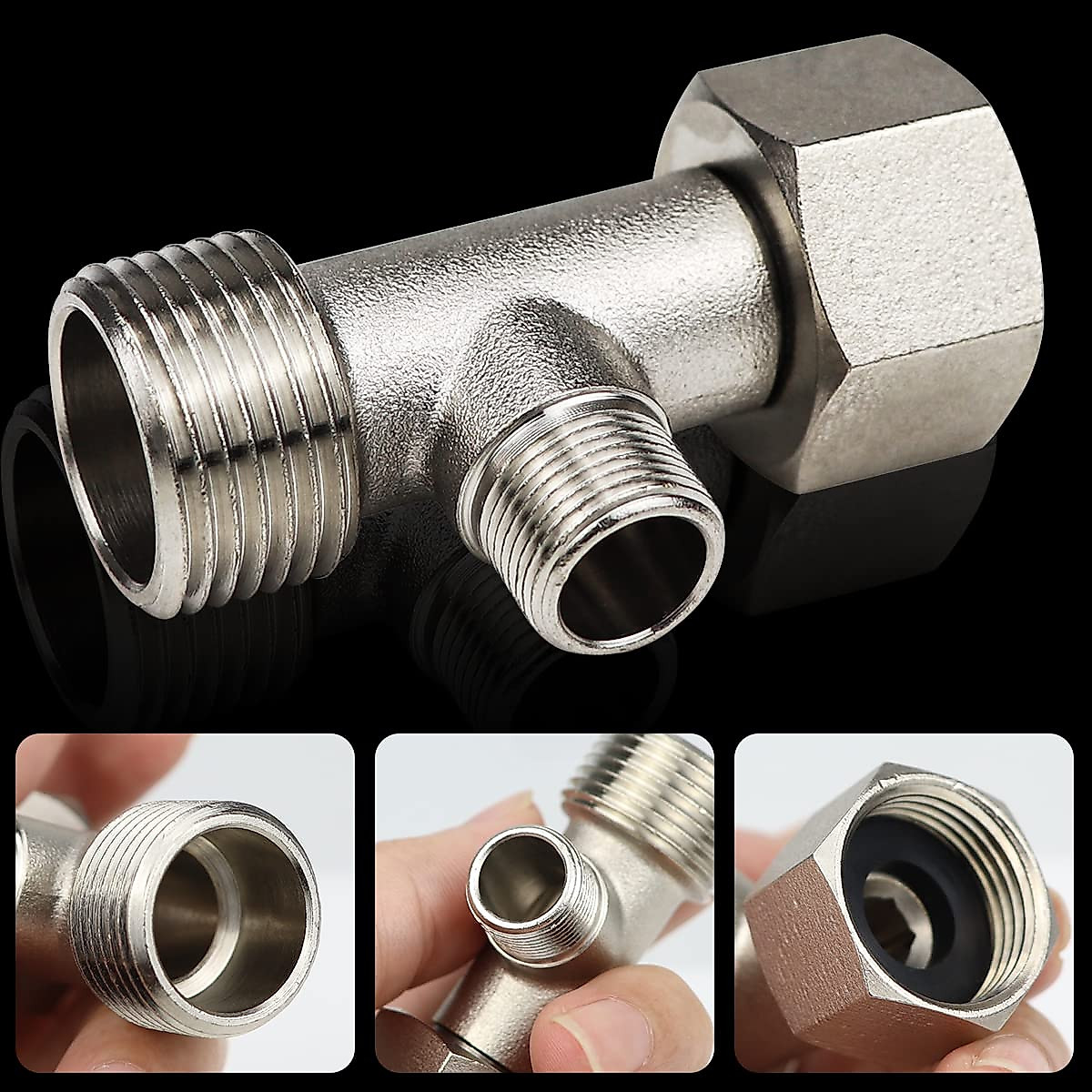 FERCAISH 7/8 T Adapter Brass Adaptor, 3 Way Tee Connector Valve for Plumbing Splitter Toilet Handheld Bidet Sprayer Faucet,Three Way Connector Diverter Valve