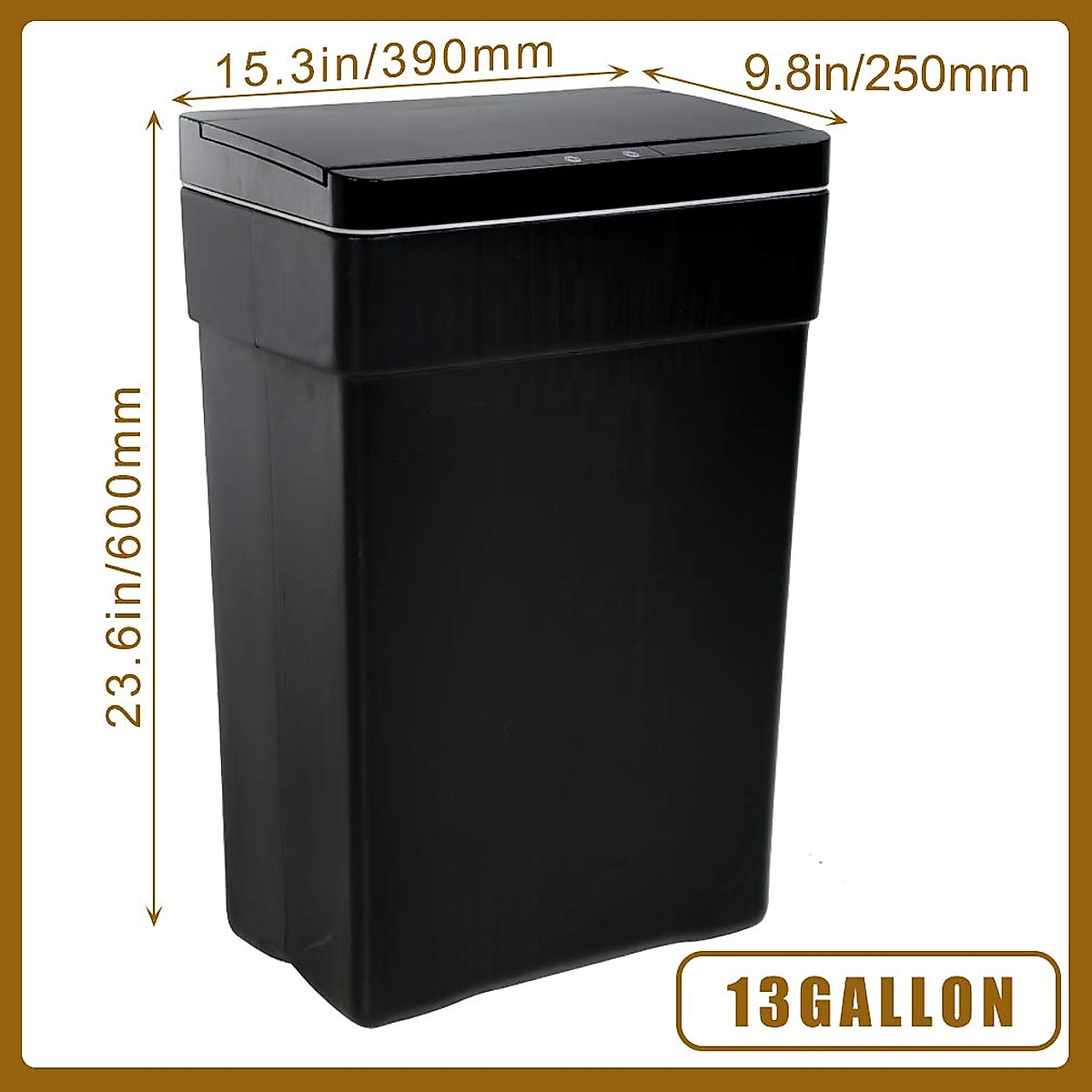13 Gallon Trash Can Garbage Can Touch Free Automatic for Home Kitchen and Bathroom Garbage Plastic High-Capacity (Black)