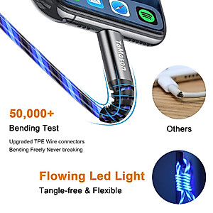 LED iPhone Charger Cord Light Up Lightning Cable | MFi Certified Apple Charger | Cool USB Fast Charging for iPhone 14 13 12 11 Pro Max XR X SE 8 Plus, iPad iPod and More (Blue, 3ft)