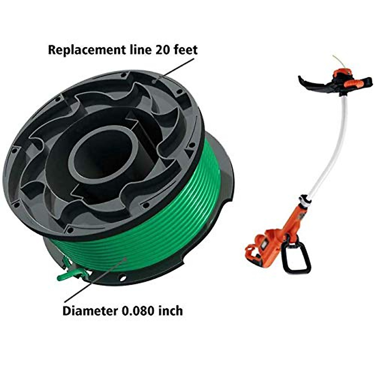 GH3000 Trimmer Spool Replacement Compatible with Black and Decker SF-080 SF-080-BKP GH3000R LST540B LST540 Auto Feed Weed Eater, SF080 Spool Refills 20ft 0.080 inch Single Line, GH3000 Spool