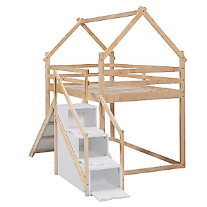 Harper & Bright Designs Twin Over Twin Bunk Bed with Slide and Staircase, House Bunk Bed for Kids, Wood Loft/Bunk Bed Frame with Storage for Kids Teens Boys Girls, (Natural)