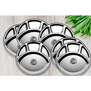 King International Stainless Steel Plates, Divided Dinner Plate Four Section Round Dinner Plates Set of 6, 11 Inches, Round Divided Dinner Plate, divided plates for adults, dinner plates