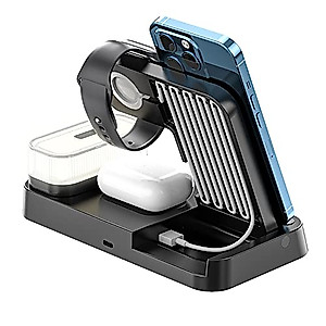 Tuocalo Wireless Charger, 4 in 1 Wireless Charging Station with LED Night Light, Digital Clock, Alarm Clock for AirPods & Watch, Apple iPhone, Samsung Galaxy, and All Qi-Enabled Devices (Black)