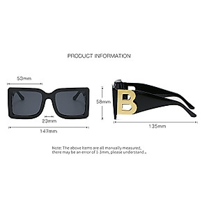 NLEYANB 6 Packs Wholesale Y2K Oversized B Rectangle Square Sunglasses Bulk for Women Men UV400