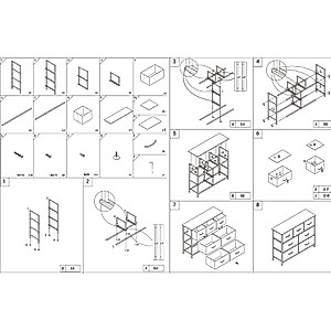 AZL1 Life Concept Storage Organizer 7-Drawer Closet Shelves, Sturdy Steel Frame Marbling Wood Top with Easy Pull Fabric Bins for Clothing, Ivory