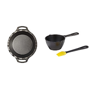 Lodge Cast Iron Pie Pan 9 Inch and Silicone Brush Melting Pot Bundle