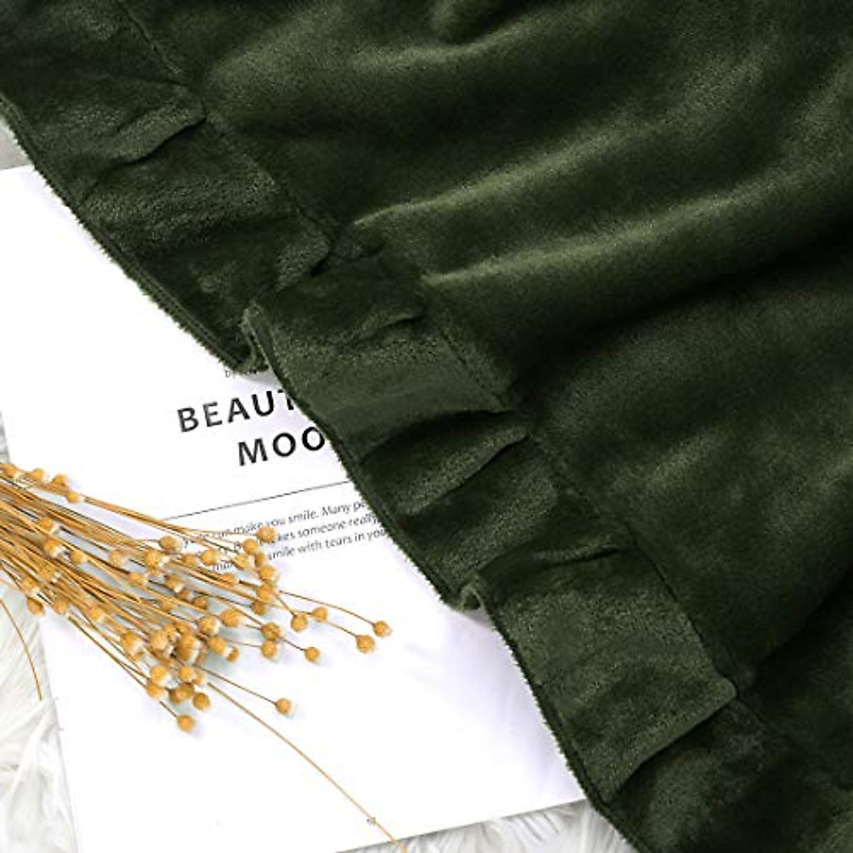 PiccoCasa Flannel Fleece Blanket Throw Size Army Green - Luxury Sofa Throws and Blankets with Ruffle Trim - Lightweight Plush Microfiber Solid Decor Blanket for Couch,Bed, Chair, 50" x 60"