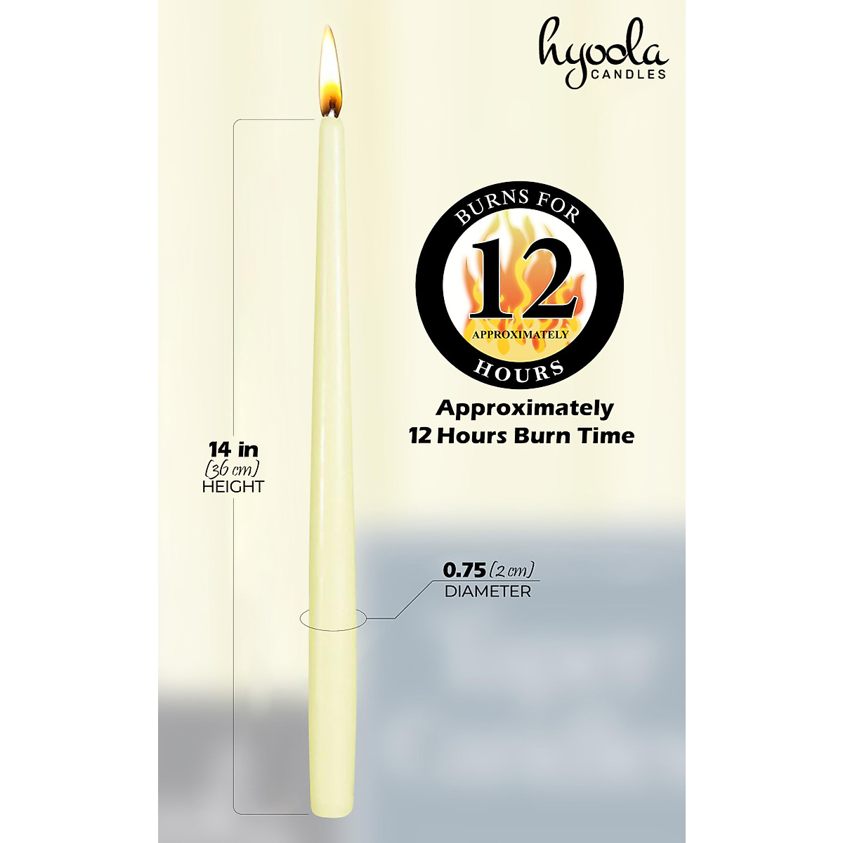 12 Pack Tall Taper Candles - 14 Inch Ivory Dripless, Unscented Dinner Candle - Paraffin Wax with Cotton Wicks - 12 Hour Burn Time