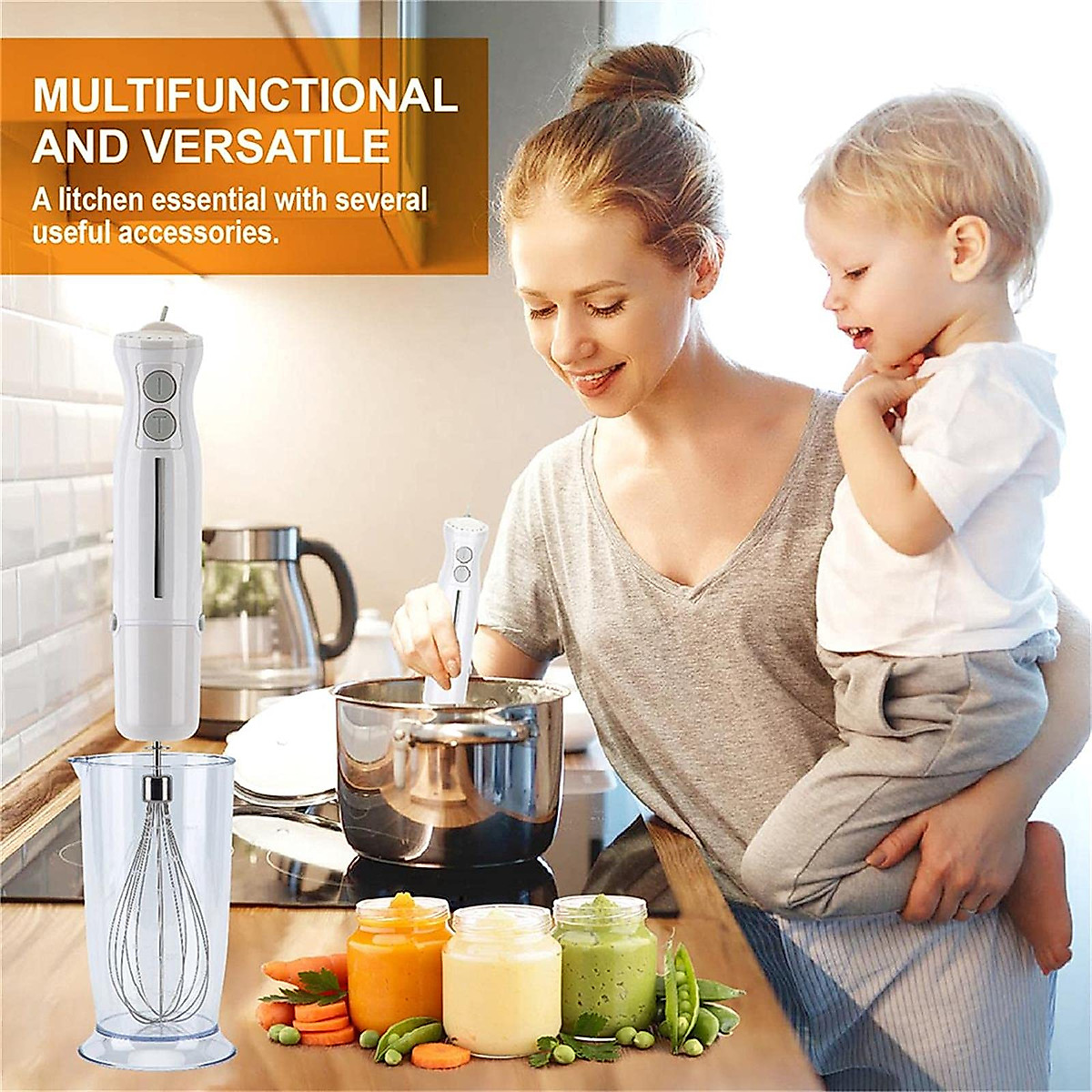 Immersion Hand Blender, Handheld Blender, 5-in-1 Multi-Function Stick Mixer, 600w 10 Speed Manual Mixer With Turbine, Mixer For Food Whipping, Milk Mixer/Egg Mixer,/Mortar and Beaker/Measuring Cup