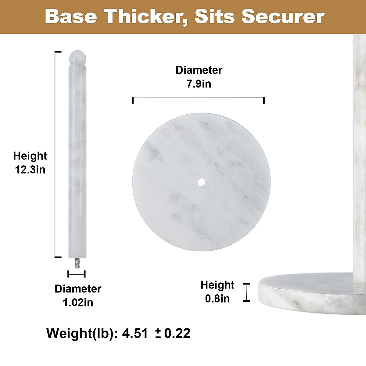 Koville African Natural Marble Paper Towel Holder Countertop, Genuine Stone Paper Towel Holder Stand for Kitchen Storage, for Standard or Jumbo-Sized Rolls(Namib Fantasy)