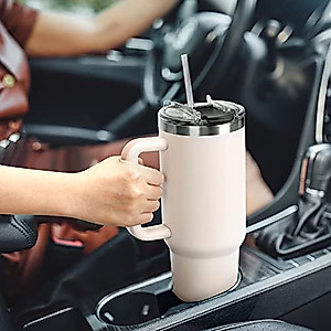 SOOZELEN 40oz Tumbler with Handle & Straw Lid, Insulated Travel Mug, Double Walled Keeps Drinks Cold & Heat for Long Time（Rose Quartz）