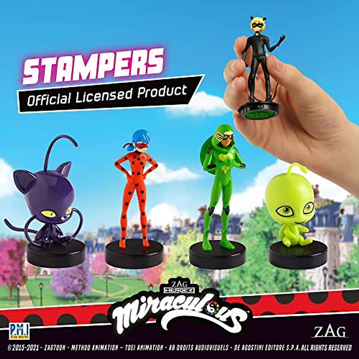 P.M.I. Miraculous Ladybug Stamps for Kids | 5 Miraculous Ladybug Stampers Out of 16 Collectibles in 1 Pack | Miraculous Ladybug Stationery, Stampers, Birthday Party Supplies - Cat Noir (Assortment A)