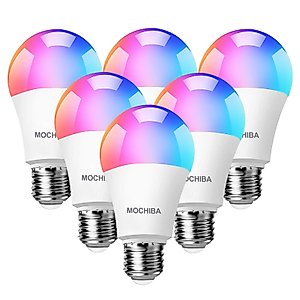 Mochiba Smart WiFi LED Light Bulbs, Compatible with Alexa and Google Home Assistant, Music Sync Multi Color Changing Bulb, A19 E26 10W 900LM (80W Equivalent), 6-Pack, White, MKA19