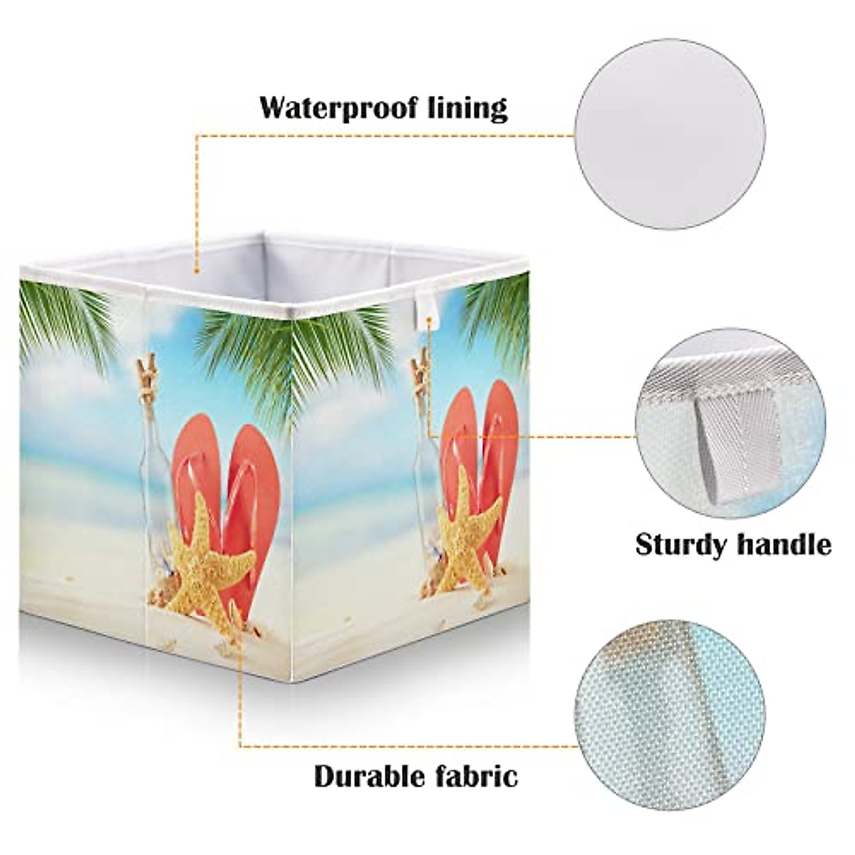 ALAZA Foldable Storage Bins, Empty Glass and Flipflops on Beach Storage Boxes Decorative Basket for Bedroom Nursery Closet Toys Books