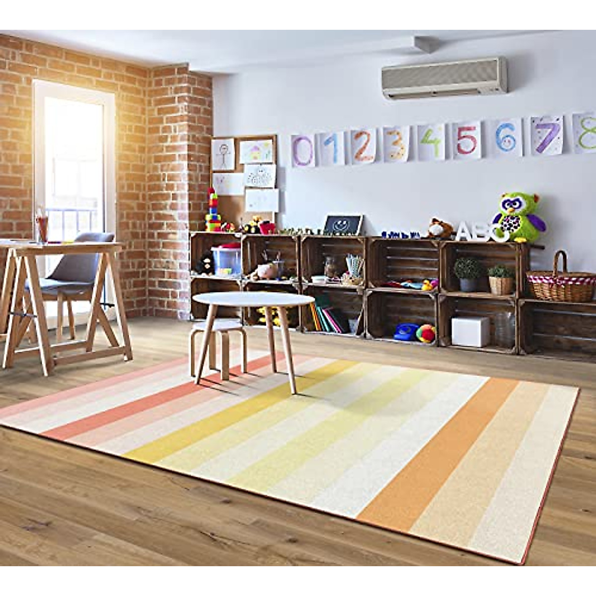 Flagship Carpets Schoolgirl Style Simply Safari Sunset Stripes Classroom Area Rug for Indoor Classroom Learning or Kid Bedroom Educational Play Mat, 5'x7'6"