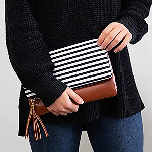 Funky Monkey Fashion Striped Wristlet Wallet Clutch Black & White, Foldover Style