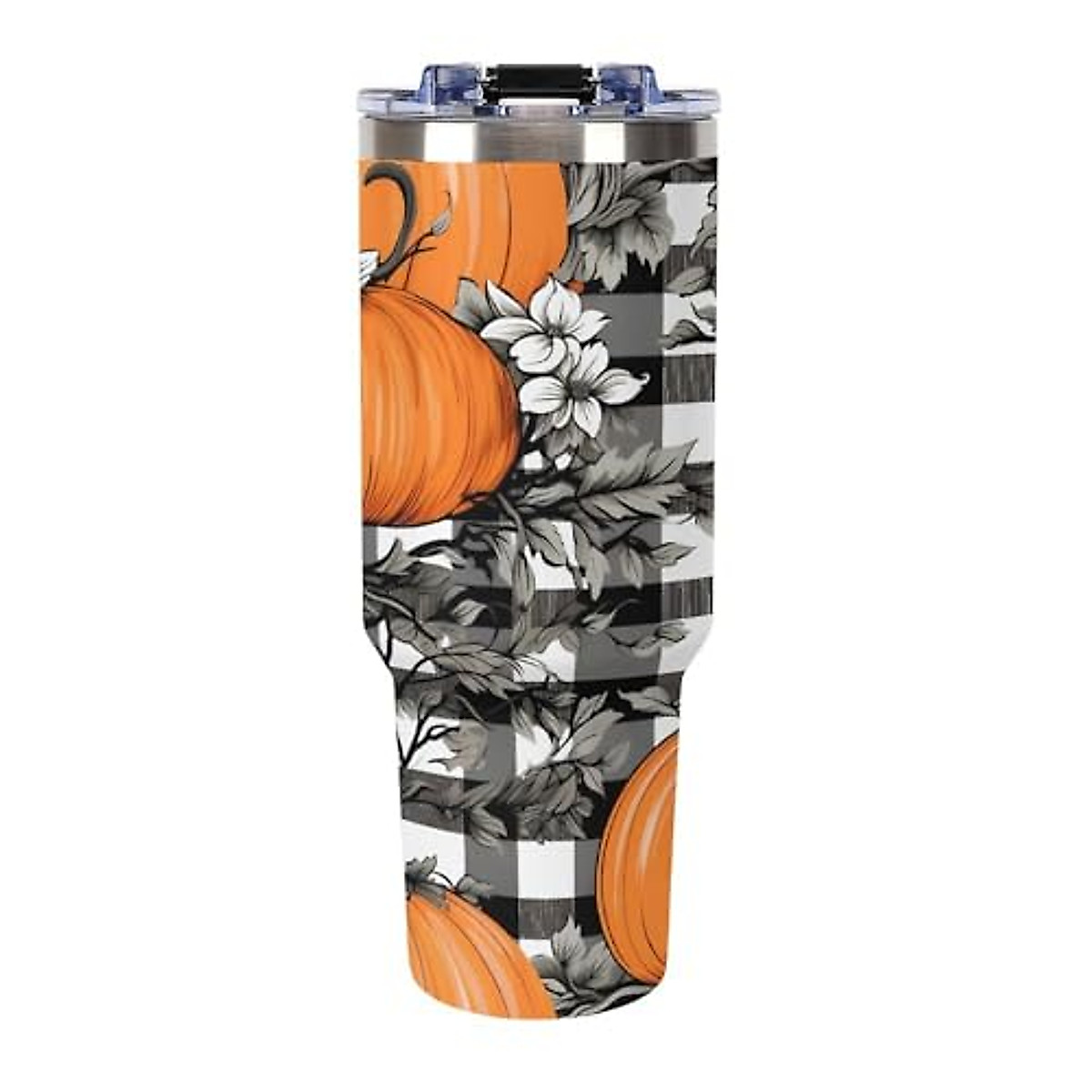 Pumpkins And Checkered 40 Oz Car Cup Stainless Steel Travel Mug Leak-Proof Insulated Tumbler with Handle Violet-style