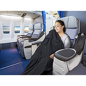 Brookstone Travel Blanket with Foot Pocket and Packing Case - Lightweight Portable Fleece Blanket for Vacations, Airplanes, Trains, Buses, and Cars, Size OneSize, Blue