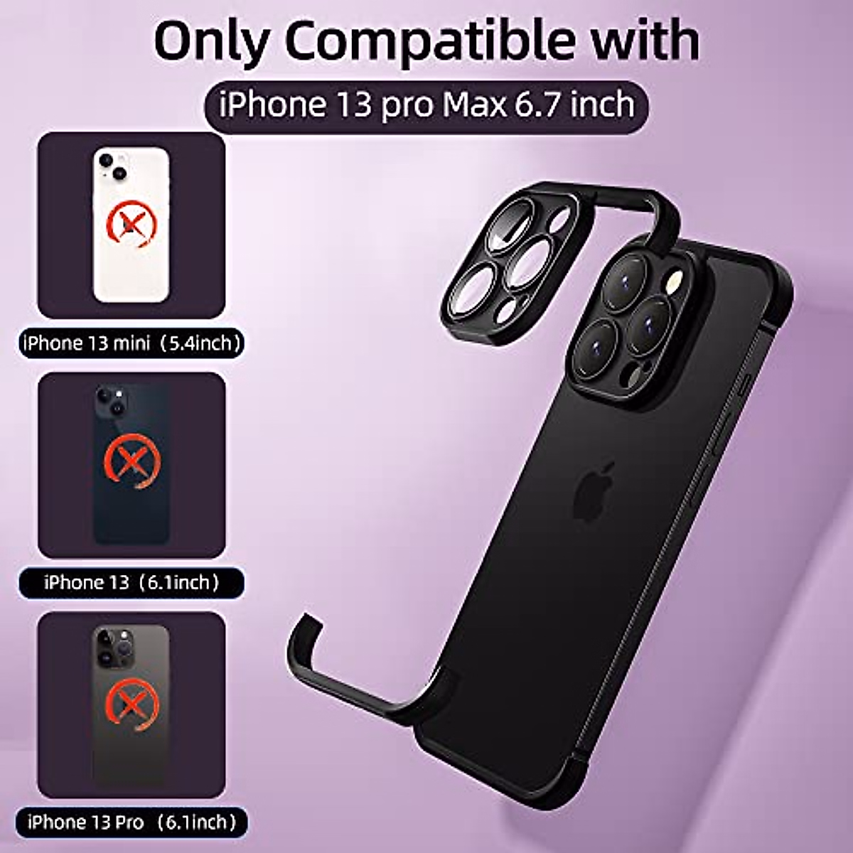 Hoerrye for iPhone 13 Pro Max Camera Lens Protector with Silicone Bumper, Frameless Slim/Ultra-Thin Lightweight Case,HD Tempered Glass Camera Screen Protector Cover Film Accessories,Black