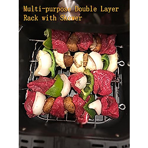 8 inch Square Air Fryer Accessories for Instant Vortex Air Fryer,COSORI,Philips AirFryers,Set of 4,Multi-purpose Double Layer Rack with Skewer,Nonstick Pizza Pan,Silicone Mat