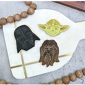 INSPIRED BY STAR WARS COOKIE CUTTERS. Inspired By Star Wars Darth Vader Black Mask, Green Yoda and Brown Chewbacca Face Head Cookie Cutters (3 Pack)