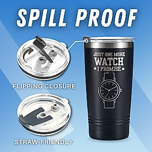 Onebttl Watch Collector Gifts, Just One More Watch, Watch Lover Enthusiast Tumbler Seamless Design Travel Coffee Mug, Stainless Steel Insulated with Lid 20oz/590ml