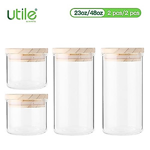 Utile Set of 4 Thick Glass Food Jar Set with Lid, 2 Pcs Vol.630ml/21.3oz, 2 Pcs Vol.1410ml/47.7oz, Glass Airtight Food Storage Canisters for Cookie, Pasta, Coffee Beans, 4045.2004.1