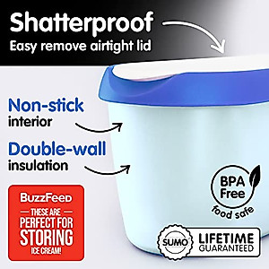 SUMO Ice Cream Containers for Homemade Ice Cream (2 Containers - 1.5 Quart Each) Reusable Freezer Storage (Blue)