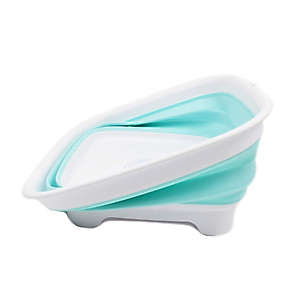 SAMMART 9.3L (2.46Gallon) Collapsible Dishpan with Draining Plug - Foldable Washing Basin - Portable Dish Washing Tub - Space Saving Kitchen Storage Tray (1, Grey/Bright Blue)