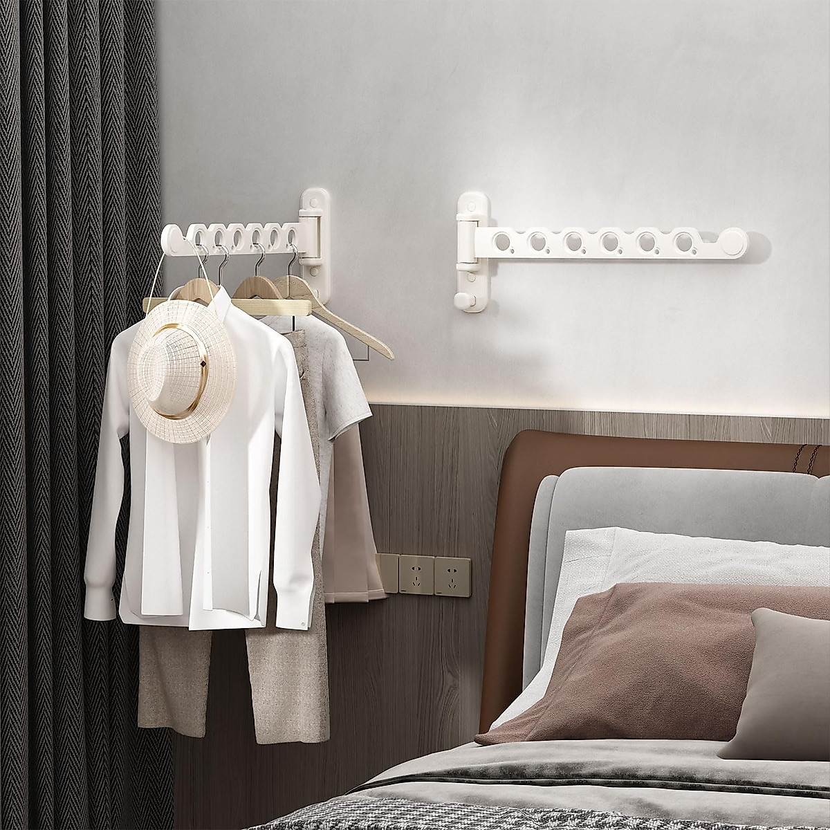 Wall Mounted Clothes Drying Rack for Laundry, Clothes Hanger Rack Wall Drying Rack Foldable Collapsible Coat Hanger Racks for Balcony, Bedroom and Laundry Room Organization, Aluminium White 2 Packs