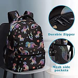 Dacawin Colorful Dinosaurs Backpack for Boys Girls Ocean Animals Kids Bookbag Underwater Letter Coral Starfish Toddler Back Pack for Kindergarten Preschool Elementary