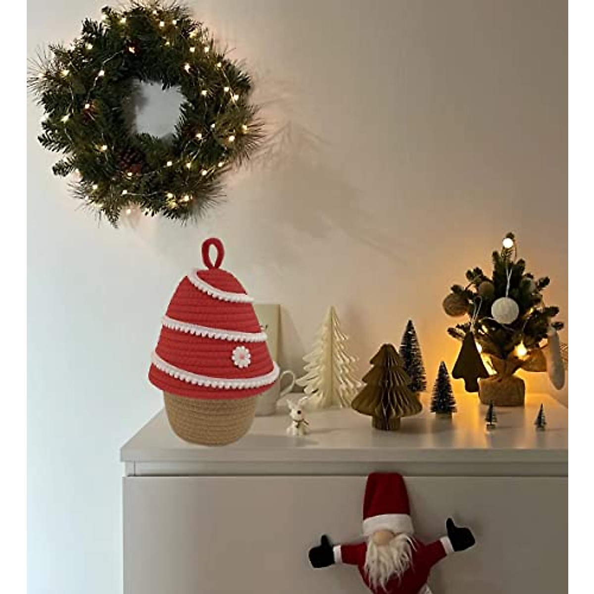 Mushroom Basket Cotton Rope Storage Basket with Lid Pack of 3 for Organizing Christmas Tree