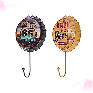 ULTNICE Retro Iron Beer Bottle Cap Decorative Wall Hooks, Key Holders Creative Bag Organizer Hanging Hooks Bar Decoration Clothes Rack Wall Hook 2PCS (Style 51213, Style 51214)