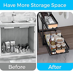 Under Sink Organizers, 2 Tier Pull Out Organizer and Storage, Upgraded Metal Storage Shelves with Sliding Basket, Cabinet or Countertop Organizer for Kitchen Bathroom (1 PC)
