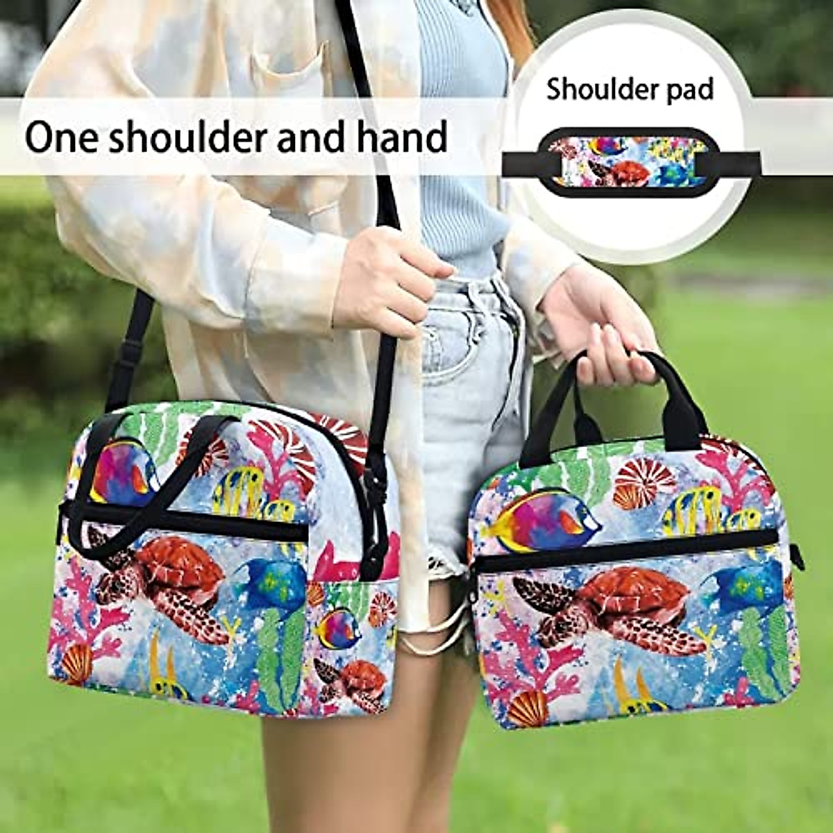 Modysero Ocean Sea Turtle Lunch Bag Kids Durable Casual Reusable Lunch Box for School Picnic Lightweight Insulated Lunch Box with 2 Compartment