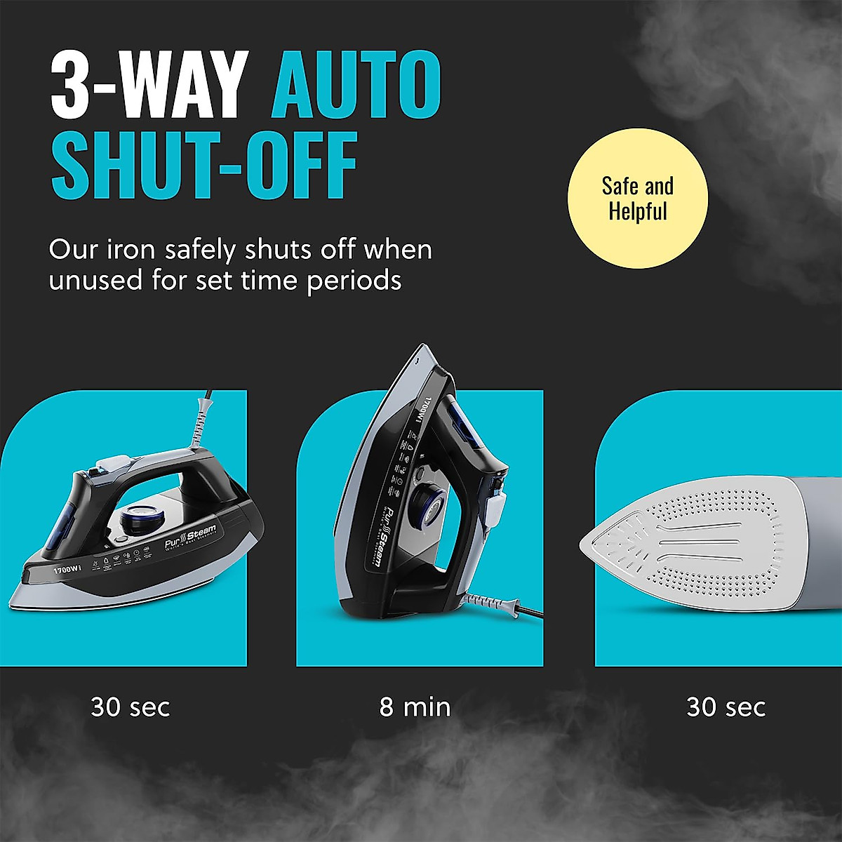 Pursteam World's Best Steamers Steam Iron for Clothes 1700W with Self-Cleaning Nonstick Stainless Steel Soleplate, Auto Shutoff, Anti-Drip