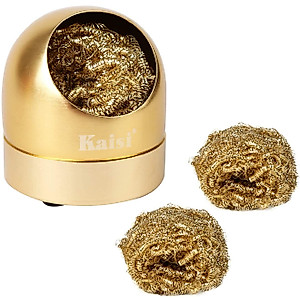 Kaisiking Soldering Iron Tip Cleaner Solder Tip Cleaning Wire and Holder Station Soft Coiled Brass with 3 Pcs Solder Tip Cleaning Wire and 1 Pcs Holder For Cleaning Soldering Irons and Tips