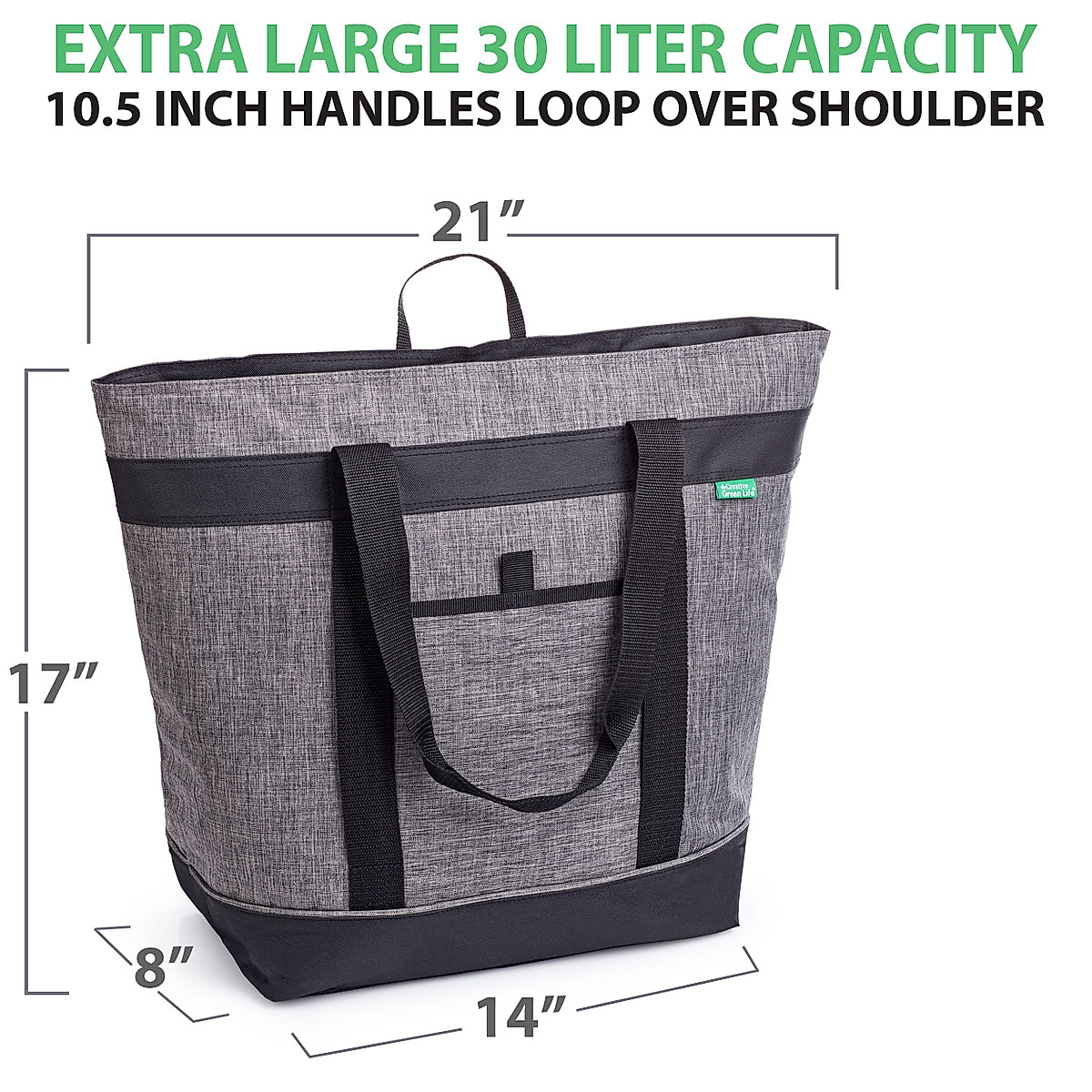 Jumbo Insulated Cooler Bag (Charcoal) with HD Thermal Foam Insulation. Premium Quality Soft Cooler Makes a Perfect Insulated Grocery Bag, Food Delivery Bag, Travel Cooler bag, or Beach Cooler