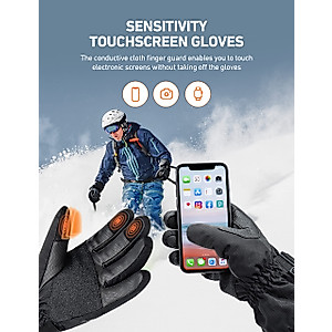 AstroAI 27 Inch Snow Brush and Detachable Ice Scraper Orange+AstroAI Waterproof Gloves Winter Gloves Men Snow Gloves
