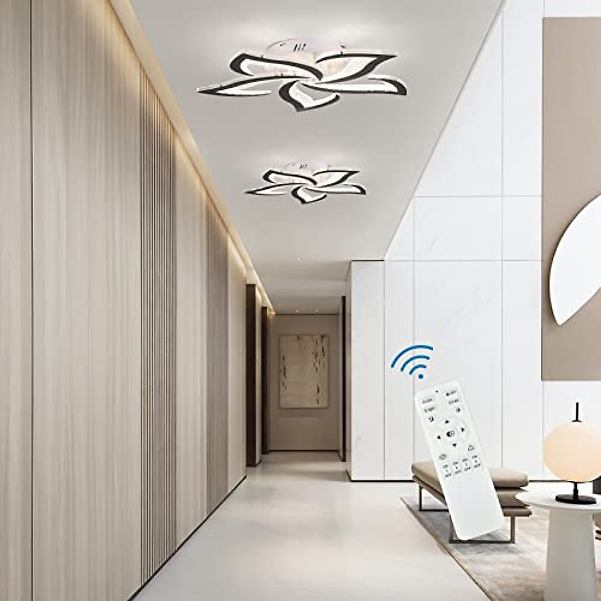 Garwam Modern LED Ceiling Lights,Black LED Dimmable Flower Shape Ceiling Light Chancelier,Flush Mount Ceiling Lamp Lighting fixture with Remote Control for Living Room Dining Room Hallway Kitchen(48W)