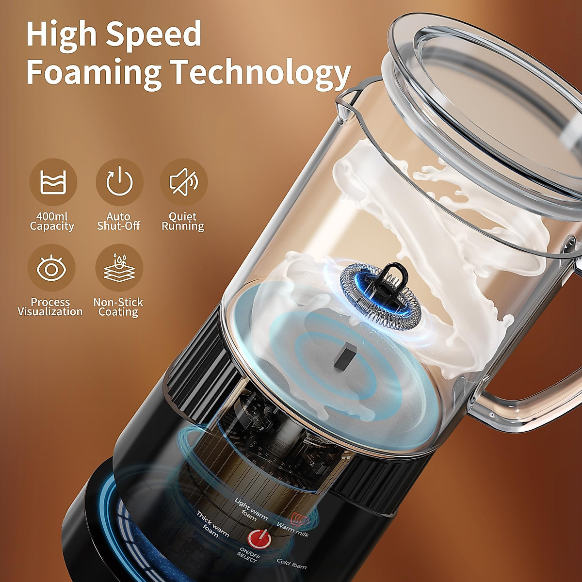 Chefavor Milk Frother Electric,4 in 1 Milk Frother and Steamer,14OZ Warm and Cold Foam Maker,Milk Warmer for Coffee,Cappuccinos,Macchiato