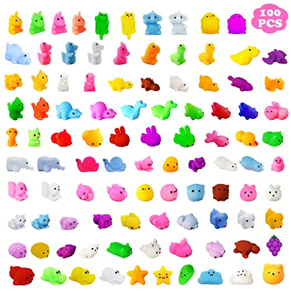 100 PCS Mochi Squishy Toys Party Favors for Kids Kawaii Mini Easter Squishy Animal Squishies Stress Relief Toys gift Cat Panda Squishy Squeeze Toys Birthday Stocking Stuffers for Boys Girls Random