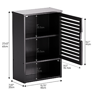 HITNET Bathroom Storage Cabinet Wall Mounted, Hanging Medicine Cabinet with Adjustable Shelf, Over The Toilet Space Saver Organizer, Black Bamboo Kitchen Cupboard, Single Door