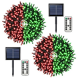 JMEXSUSS 2 Pack Red and Green Solar Christmas Lights, Total 400 LED 151FT Color Changing Solar String Lights Outdoor Waterproof for Outside Yard Tree Xmas Christmas Decorations