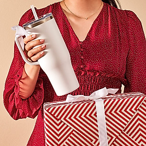 POZOLD 40oz/1200ml Insulated Travel Mug Tumbler with Handle and Straw Lid Insulated Reusable Stainless Steel Water Bottle Travel Mug Iced Coffee Cup Travel Mug for Hot Iced Drink (White)