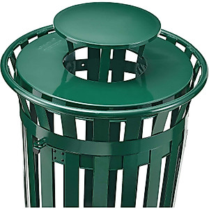 Global Industrial 36 Gallon Outdoor Metal Slatted Receptacle w/Access Door & Rain Bonnet Lid, Green