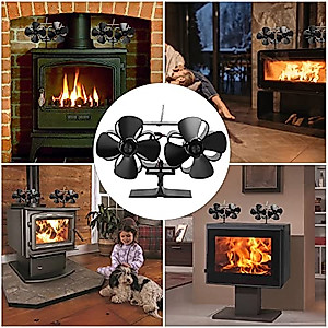 PETCHOR 8 Blades Wood Stove Fan, Heat Powered Fan, Stove Top Fan for Wood Stove, Magnetic Fireplace Fans Non Electric with Thermometer for Wood/Log Burner/Fireplace