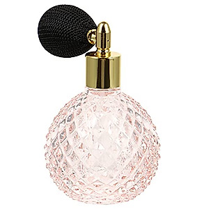 FOMIYES Vintage Perfume Bottle, 100ML Crsyle Spray Bottle Refillable Empty Glass Bottle Perfume with Air Bulb for bartender Home Bar (Pink)