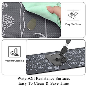 Rempry Kitchen Mat for Floor 0.47inch, Non Slip Thick Kitchen Rugs and Mat Set of 2, Waterproof Cushioned Anti Fatigue Kitchen Mat, 17"x47"+17"x29" Grey